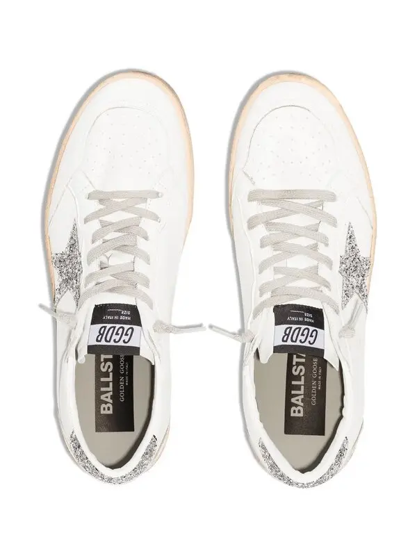 GOLDEN GOOSE Ball Star Leather Sneakers With Glitter Accents - Silver