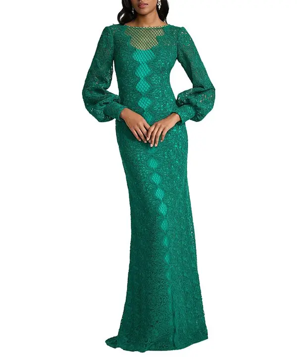 Tadashi Shoji Wohler Cord Embroidered Tulle Gown - Emerald