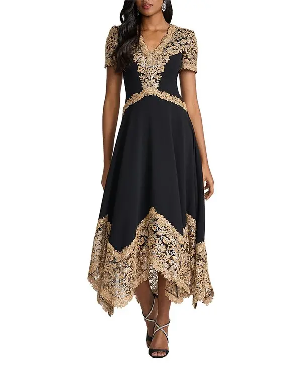 Tadashi Shoji Neneh Embroidered Handkerchief Hem Midi Dress - Copper Shadow/b