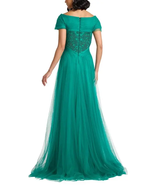 Tadashi Shoji Parello Lotus Embroidered Tulle Gown - Emerald