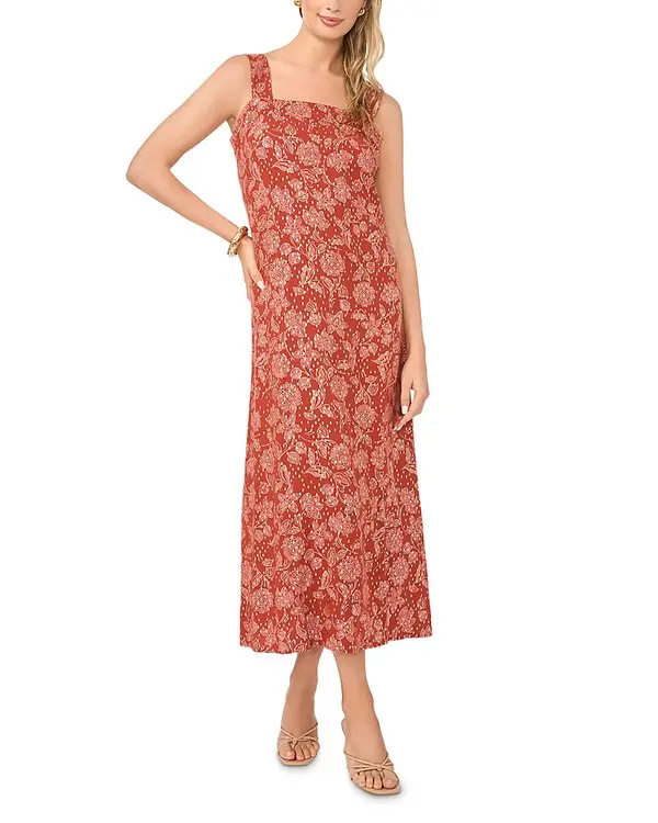 Vince Camuto Square Neck Floral Print Maxi Dress - Rust