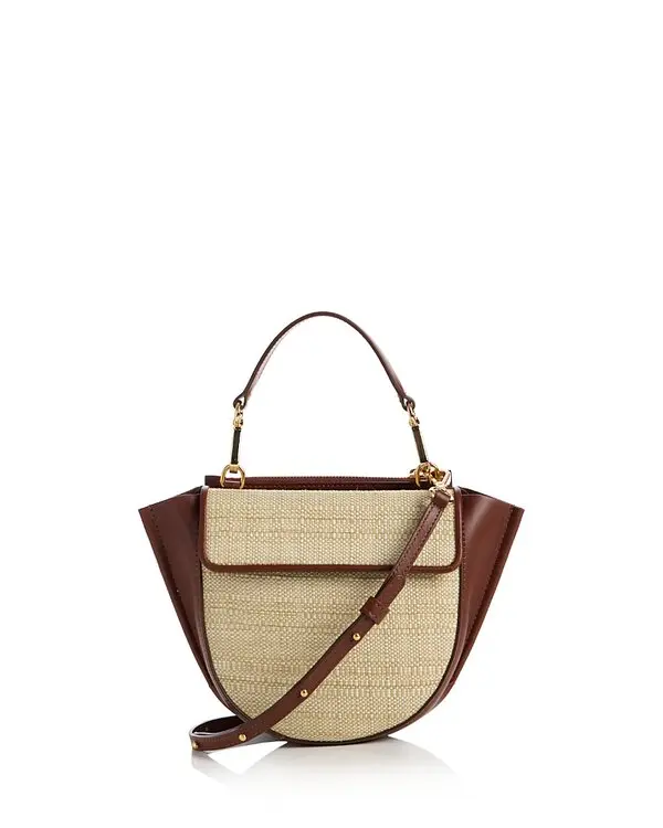WANDLER Hortensia Mini Raffia & Leather Top Handle Bag - Beige