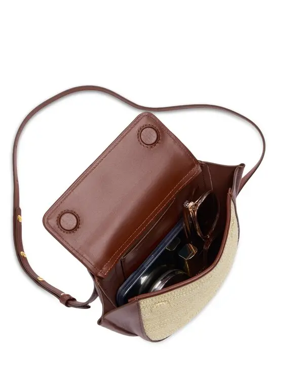 WANDLER Hortensia Mini Raffia & Leather Top Handle Bag