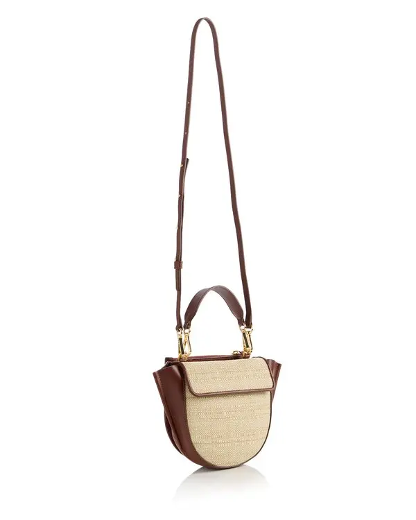 WANDLER Hortensia Mini Raffia & Leather Top Handle Bag