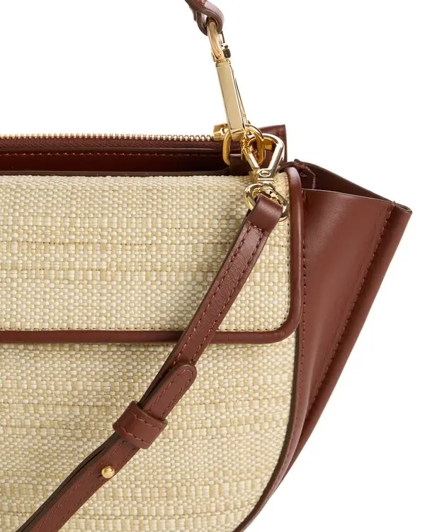 WANDLER Hortensia Mini Raffia & Leather Top Handle Bag