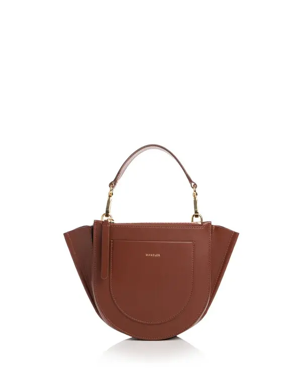 WANDLER Hortensia Mini Raffia & Leather Top Handle Bag