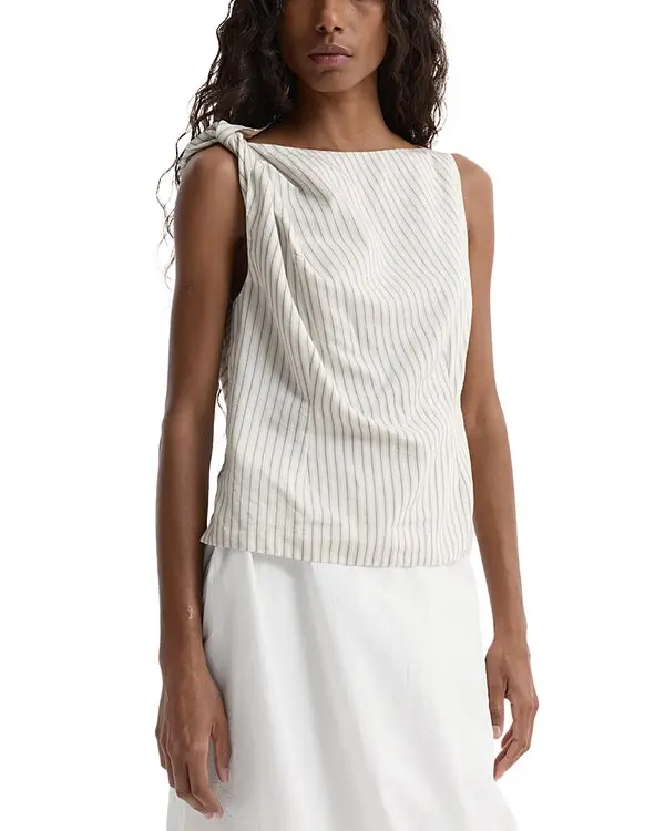 RÓHE Silk Blend Draped Top - Fine Stripe