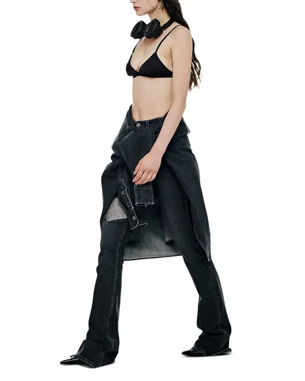 LEMIUNE 01 Flare Leg Jeans In Black Wash Denim