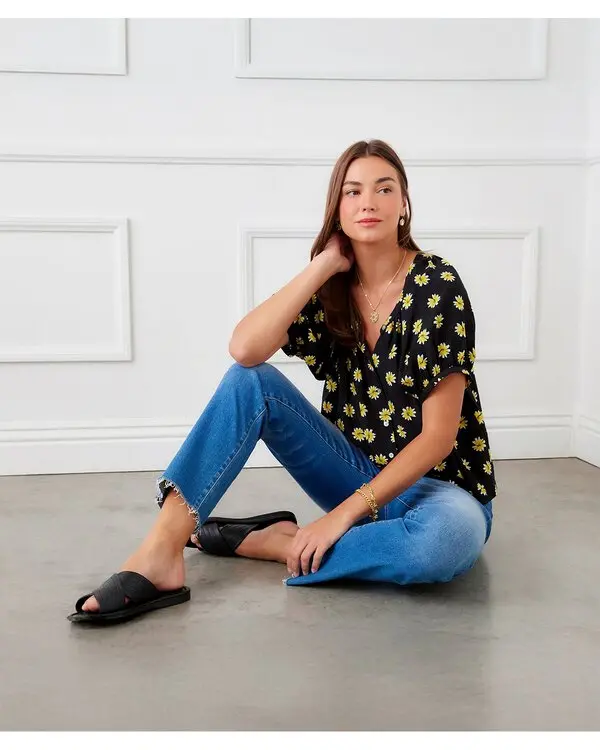 Karen Kane Puff Sleeve Peasant Top With Floral