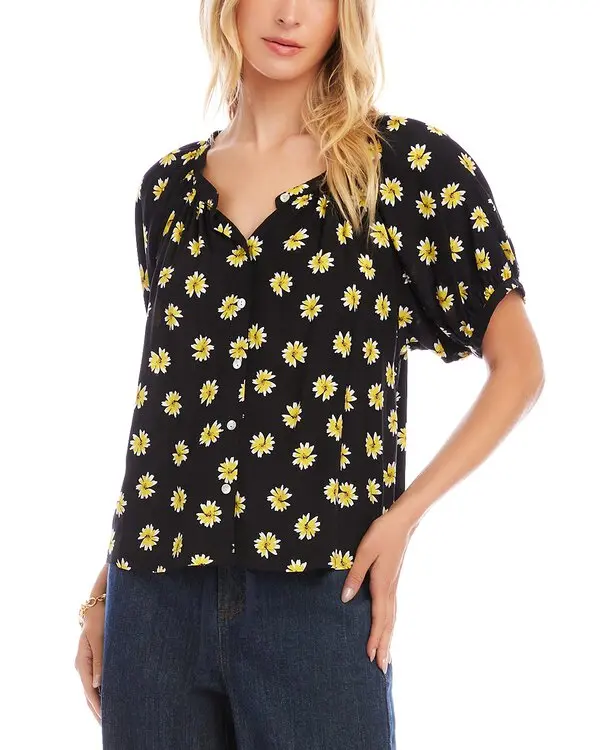 Karen Kane Puff Sleeve Peasant Top With Floral