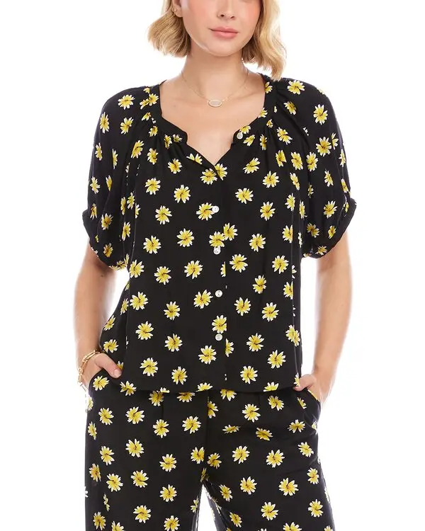 Karen Kane Puff Sleeve Peasant Top With Floral