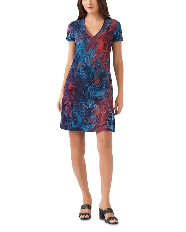 Karen Kane Short Sleeve Jacquard Dress - Navy/red