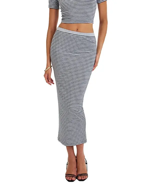 MISS CIRCLE Westlyn Lyocell Jersey Striped Maxi Skirt - Grey