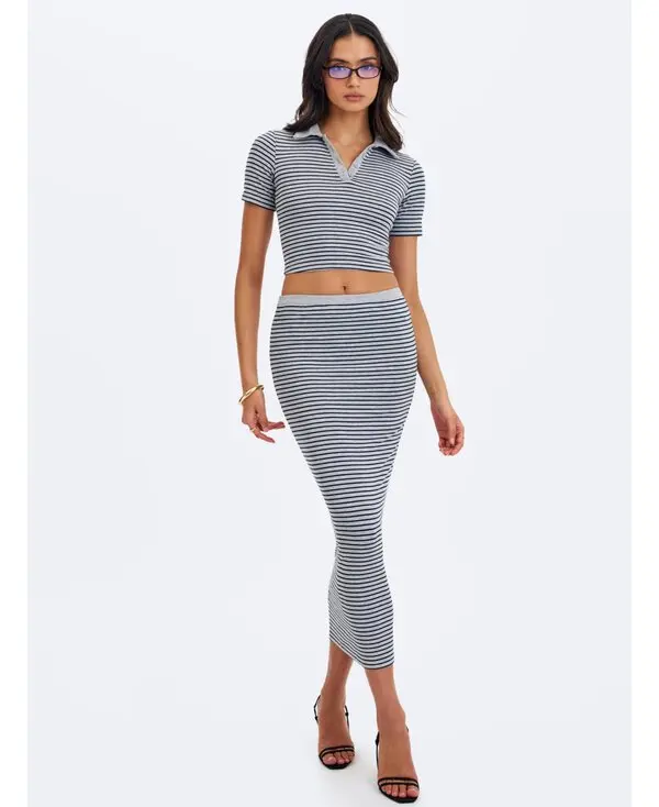 MISS CIRCLE Westlyn Lyocell Jersey Striped Maxi Skirt