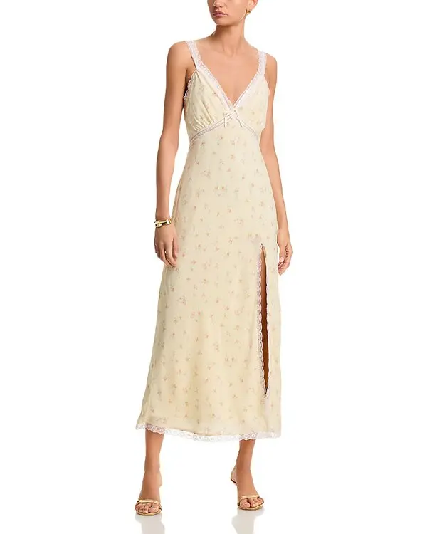 LoveShackFancy Beverly Lace Trim Midi Dress - Lemon Haze