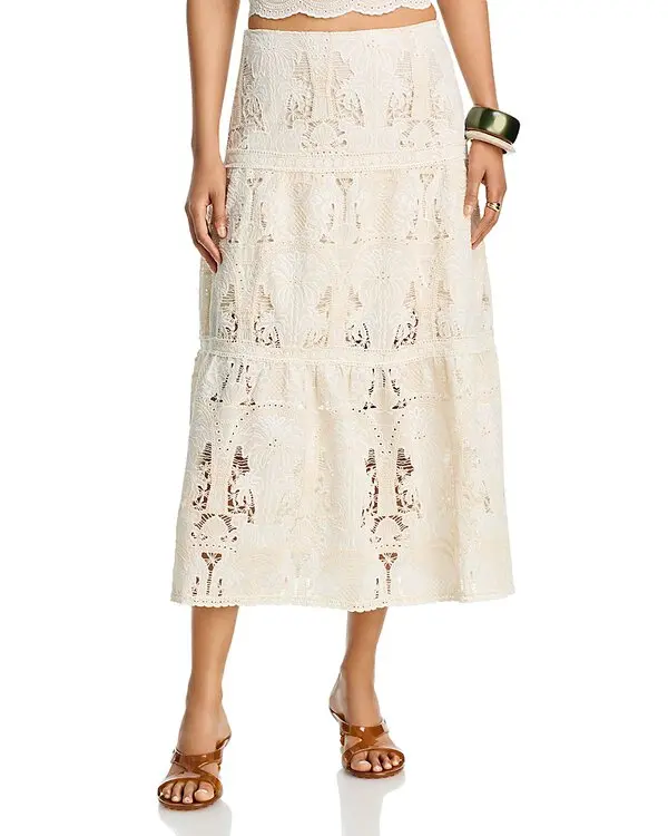 Aqua Mixed Lace Maxi Skirt Exclusive - Ivory