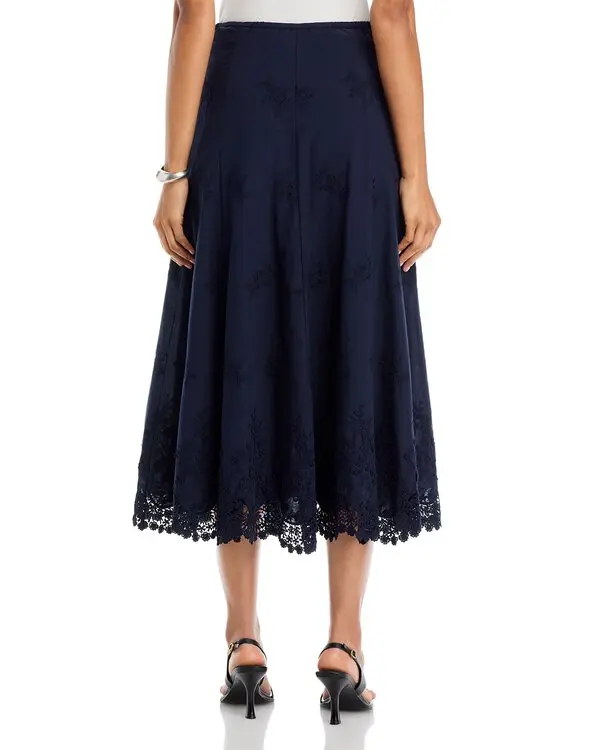 Aqua Embroidered Midi Skirt