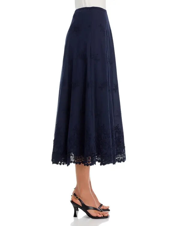 Aqua Embroidered Midi Skirt