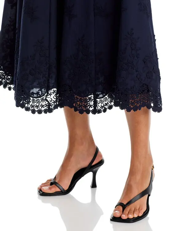Aqua Embroidered Midi Skirt