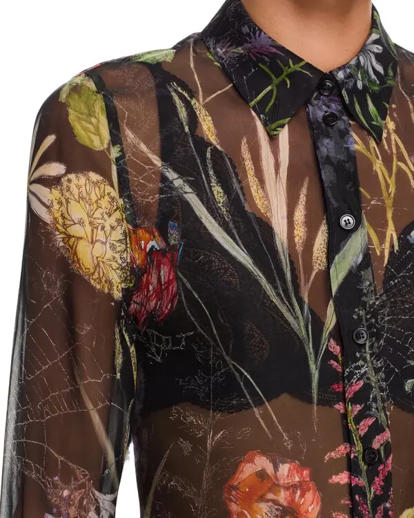 Alexander McQueen Silk Spiderweb Floral Shirt - Black