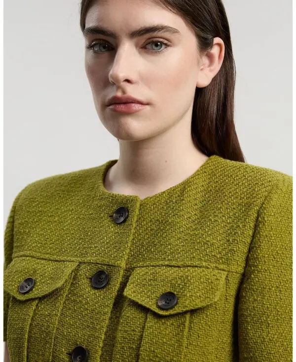 Karen Millen Textured Tweed Tailored Midi Dress - Olive