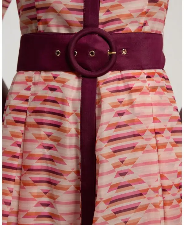 Karen Millen Short Sleeve Midi Shirt Dress With Geometric Print And Belt