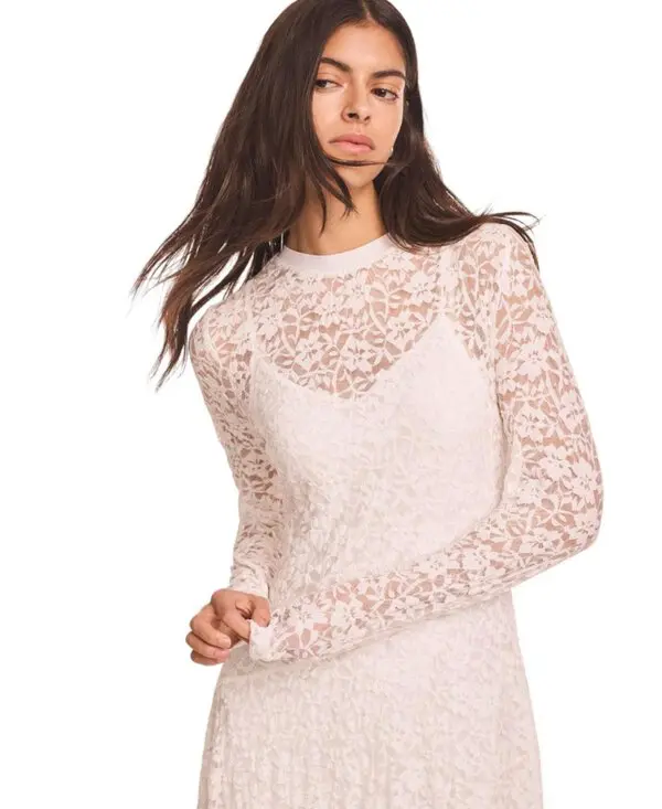 mint velvet lace dress Mint Velvet Lace Detail Midi Dress in Brown at Nordstrom, Size 12