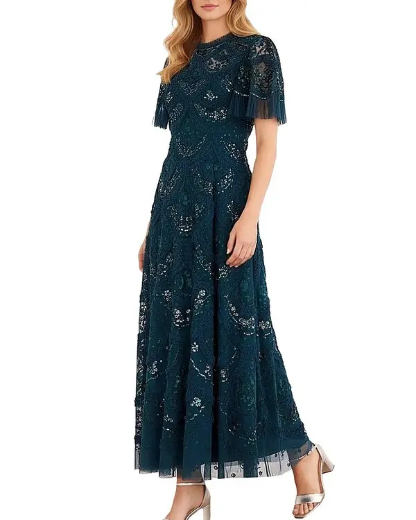 NEEDLE & THREAD Carmen Ruffle Maxi Dress - Emerald