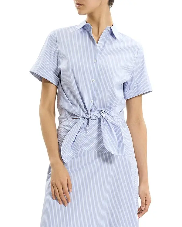 Theory Tie Front Short Sleeve Shirt - Blue Multi