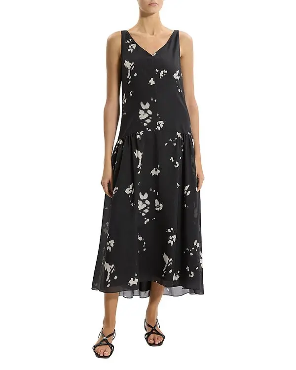 Theory V Neck Sleeveless Dress - Black Multi