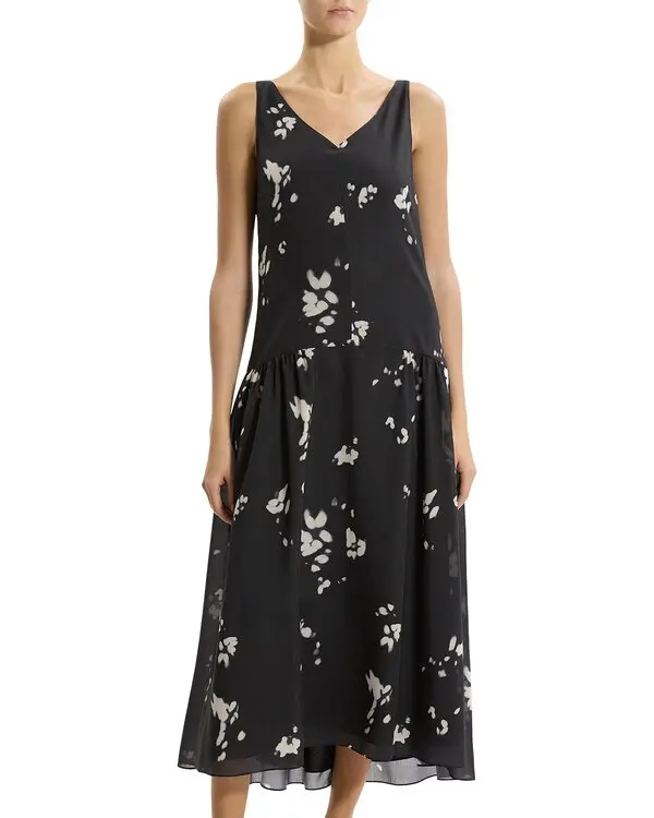 Theory Sleeveless V-neck Printed Midi Dress