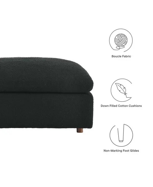 MODWAY Commix Down Filled Overstuffed Boucle Fabric Ottoman - Black