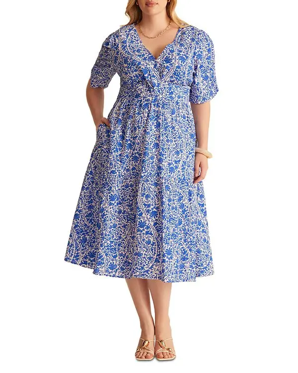 ESTELLE Paisley Midi Dress - Azure