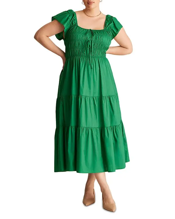 ESTELLE Alana Smocked Midi Dress - Emerald