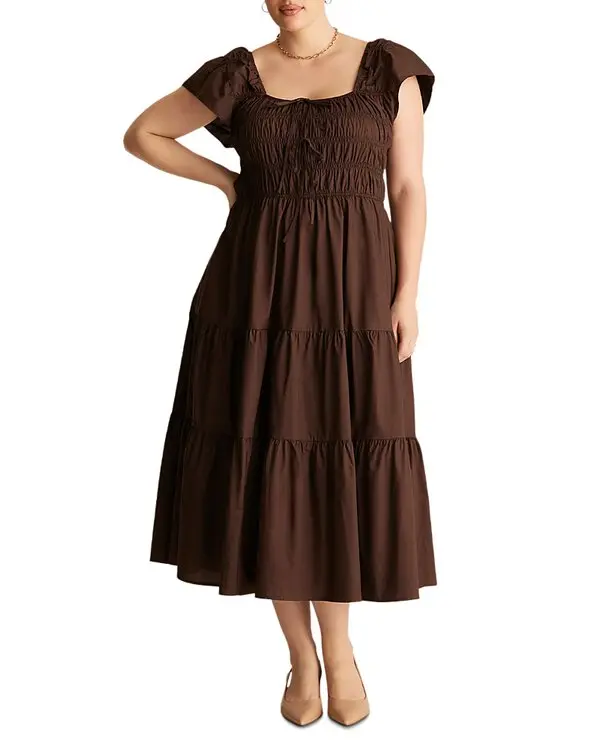 ESTELLE Alana Smocked Midi Dress - Truffle