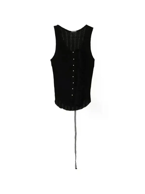 ANN DEMEULEMEESTER Ribbed Tank Top With Faux Pearl Buttons - Black
