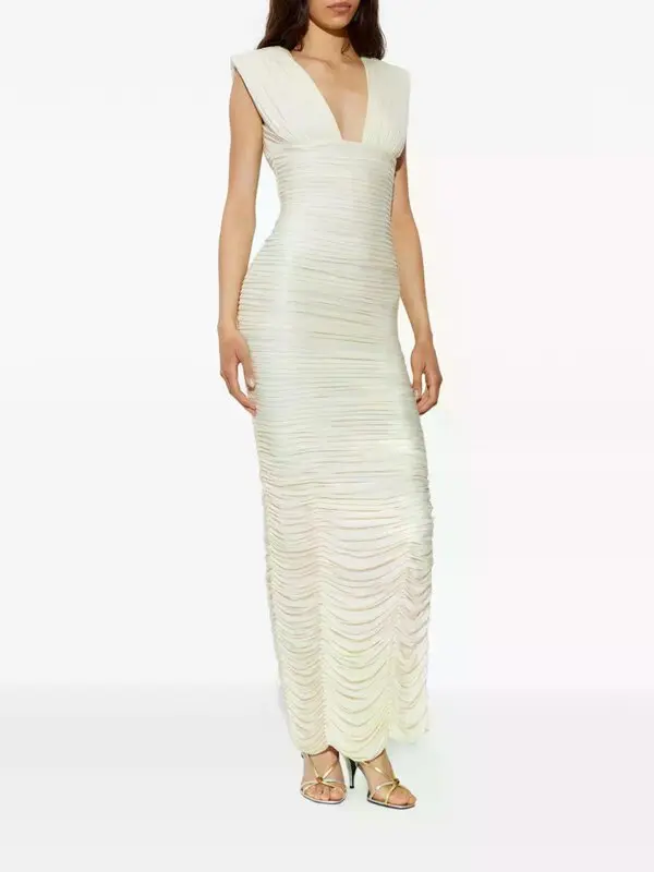 Versace Ruched V-neck Maxi Dress