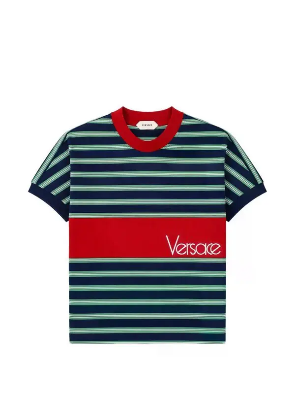 Versace Striped Intarsia Cotton T-shirt - Blue