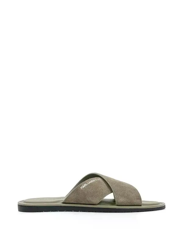 Karl Lagerfeld Criss-cross Suede Slides - Green