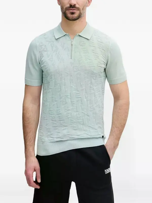 Karl Lagerfeld Monogram-jacquard Quarter-zip Polo Shirt - Blue