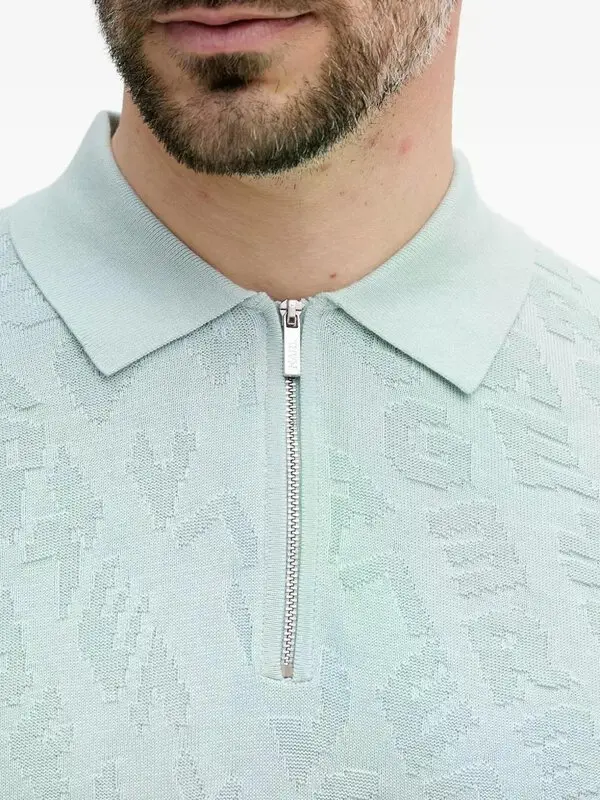Karl Lagerfeld Monogram-jacquard Quarter-zip Polo Shirt
