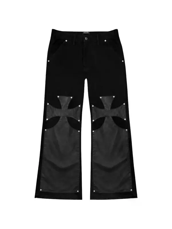 77 STUDIOS Double-knee Leather-patch Jeans