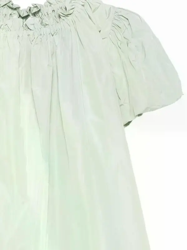 Avn Paloma Ruffled-neck Puff-sleeve Mini Dress - Green