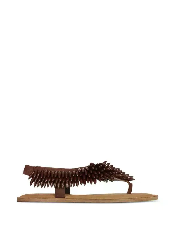 Balmain Embellished Suede Flat Sandals - Brown