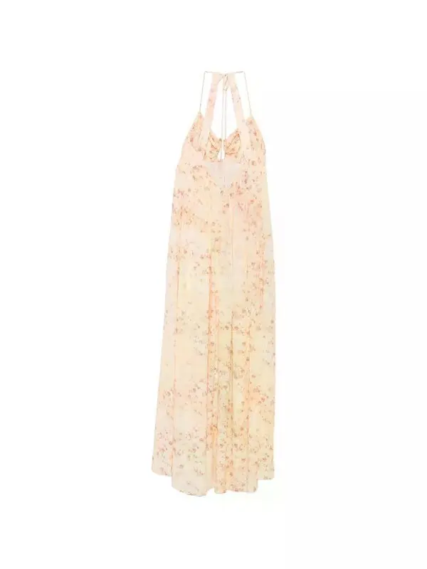 Ba&sh Beige Floral Print Halterneck Dress