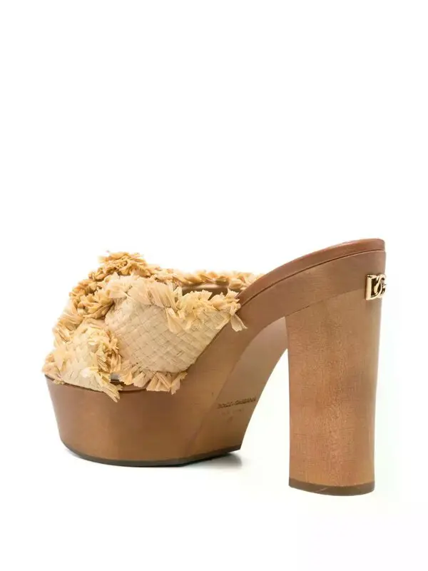 Dolce & Gabbana Beige Frayed Platform Sandals