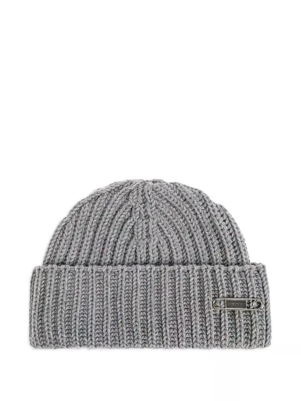 Givenchy Ribbed Beanie Hat With Safety Pin Detail - Grey