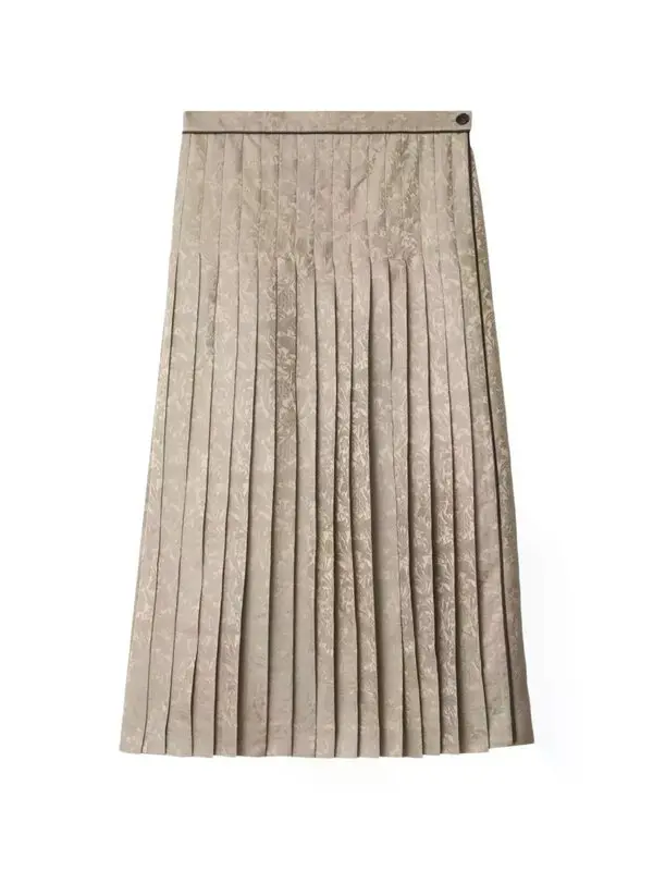 Burberry Silk Pleated Midi Skirt With Sunflower Artwork - Neutrals