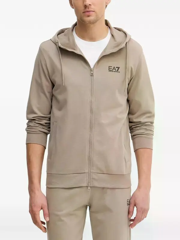 EA7 Logo Print Zip-up Hoodie