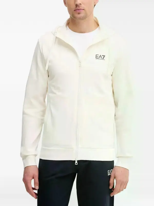 EA7 Logo Print Zip-up Hoodie